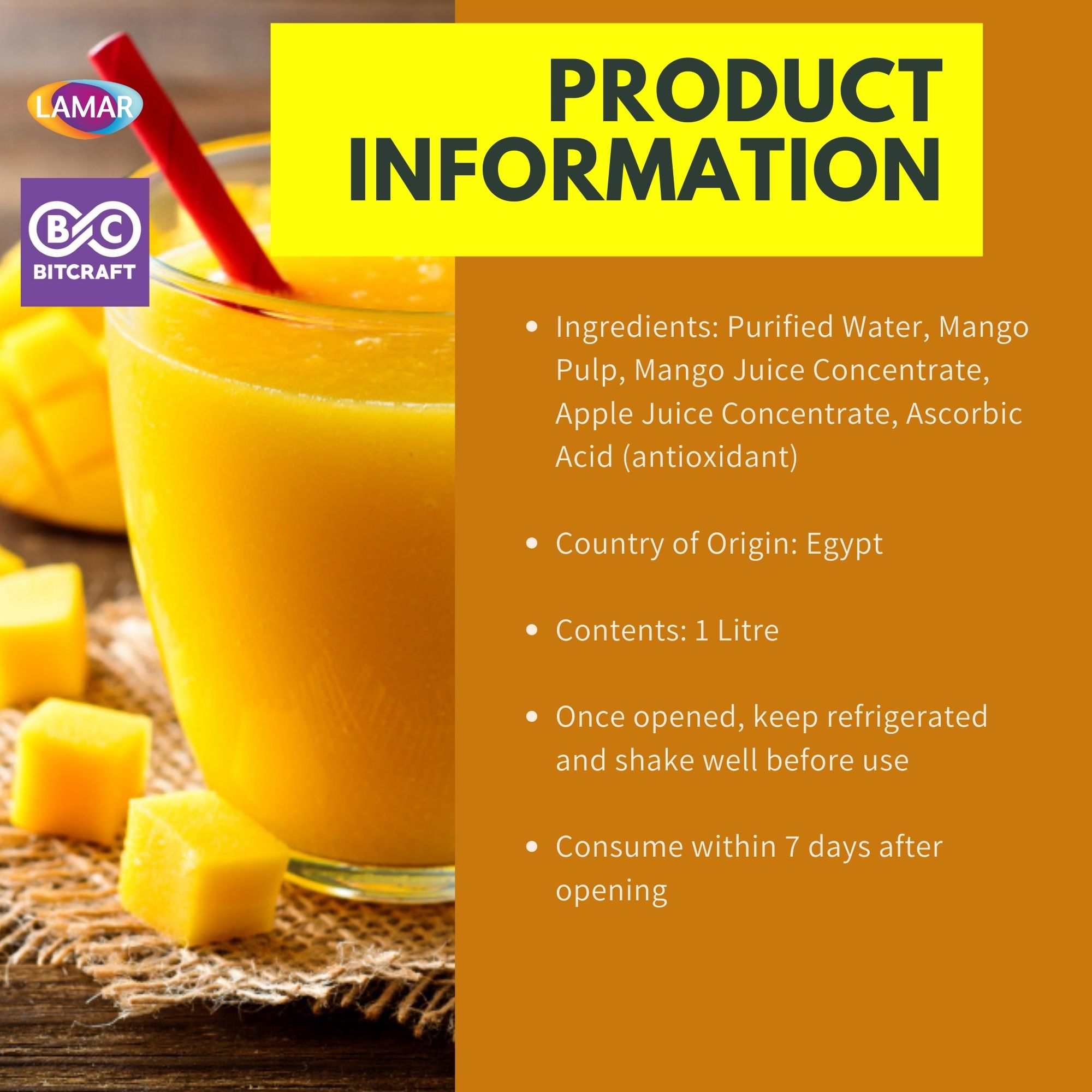 LAMAR 100% Egyptian Mango Juice Blend 1L No Sugar Fruit Imported From ...
