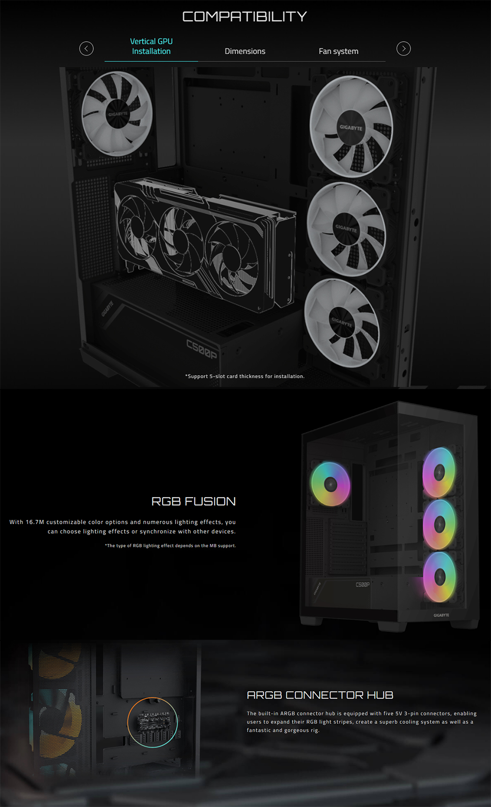Gigabyte C500 Panaromic Stealth Tempered Glass Mid Tower PC Case RGB ...