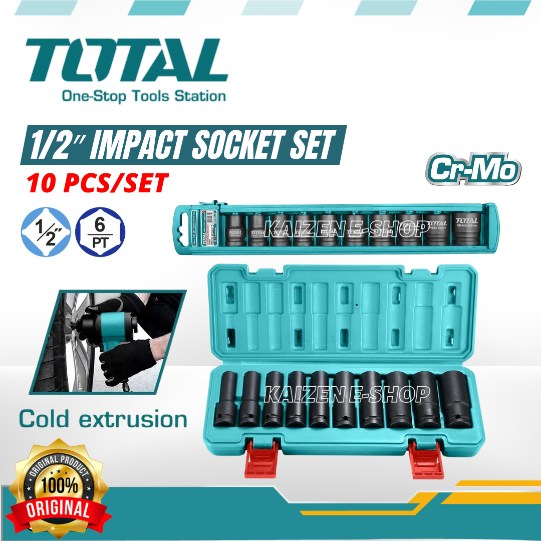 TOTAL THISTD12101 / THKISD12102L 10pcs 1/2" Impact Socket Set | Shopee ...