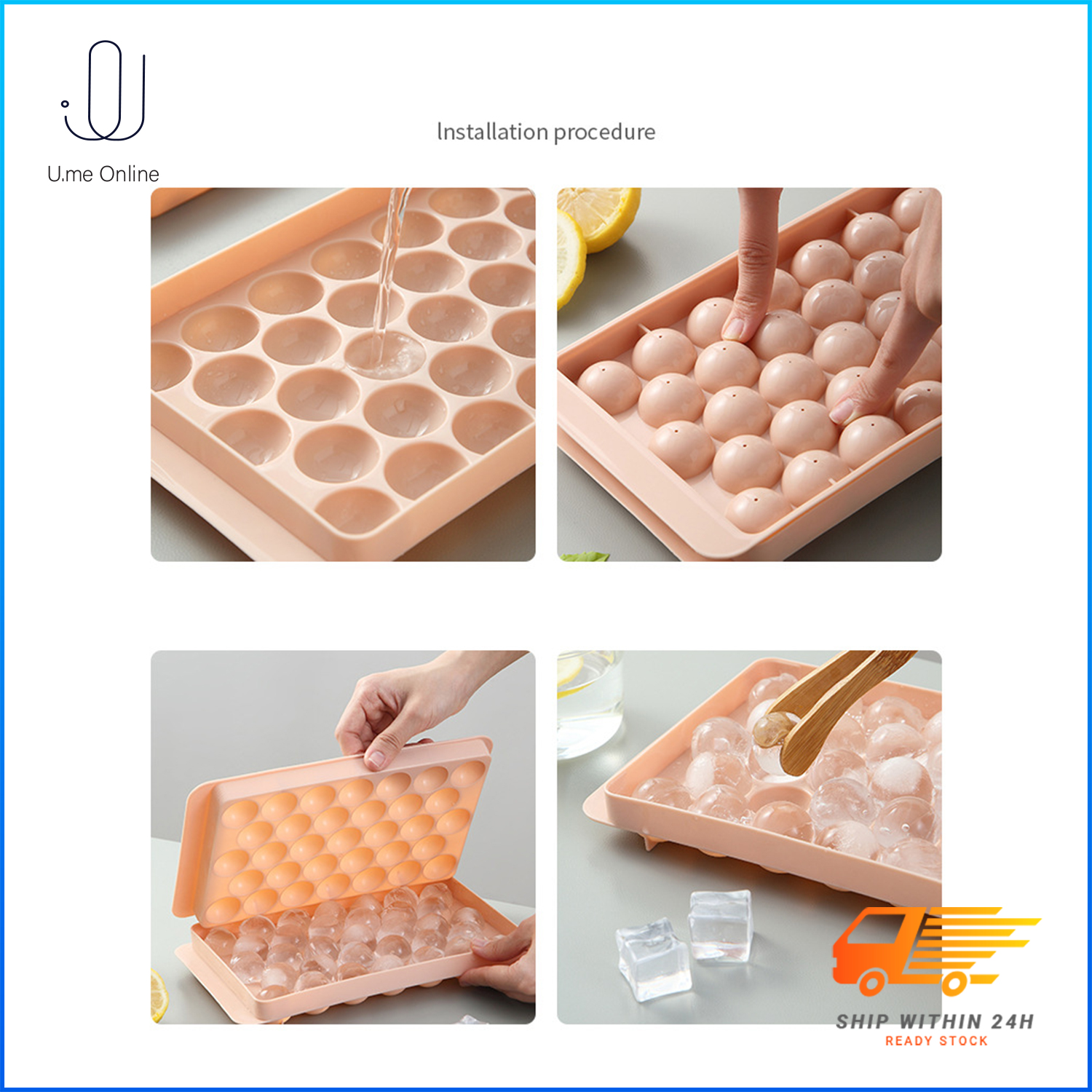 U.me Ice Cube Box Molt with Lid 18/33 Grids Holes Ice Ball Tray Ice ...