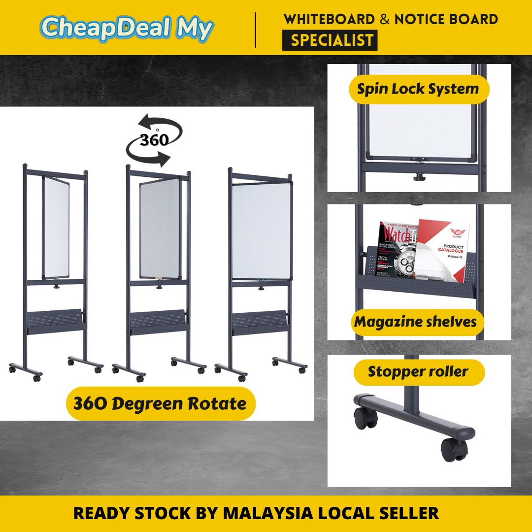 Papan putih Spin dua muka dengan kaki beroda/ Double sided Spin ...