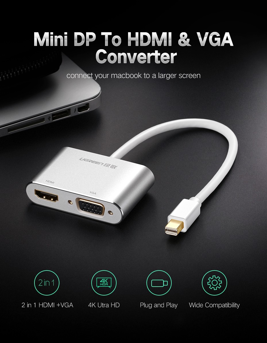 UGREEN MD115 MINI DP TO HDMI + VGA CONVERTER (MD115-20421) | Shopee ...