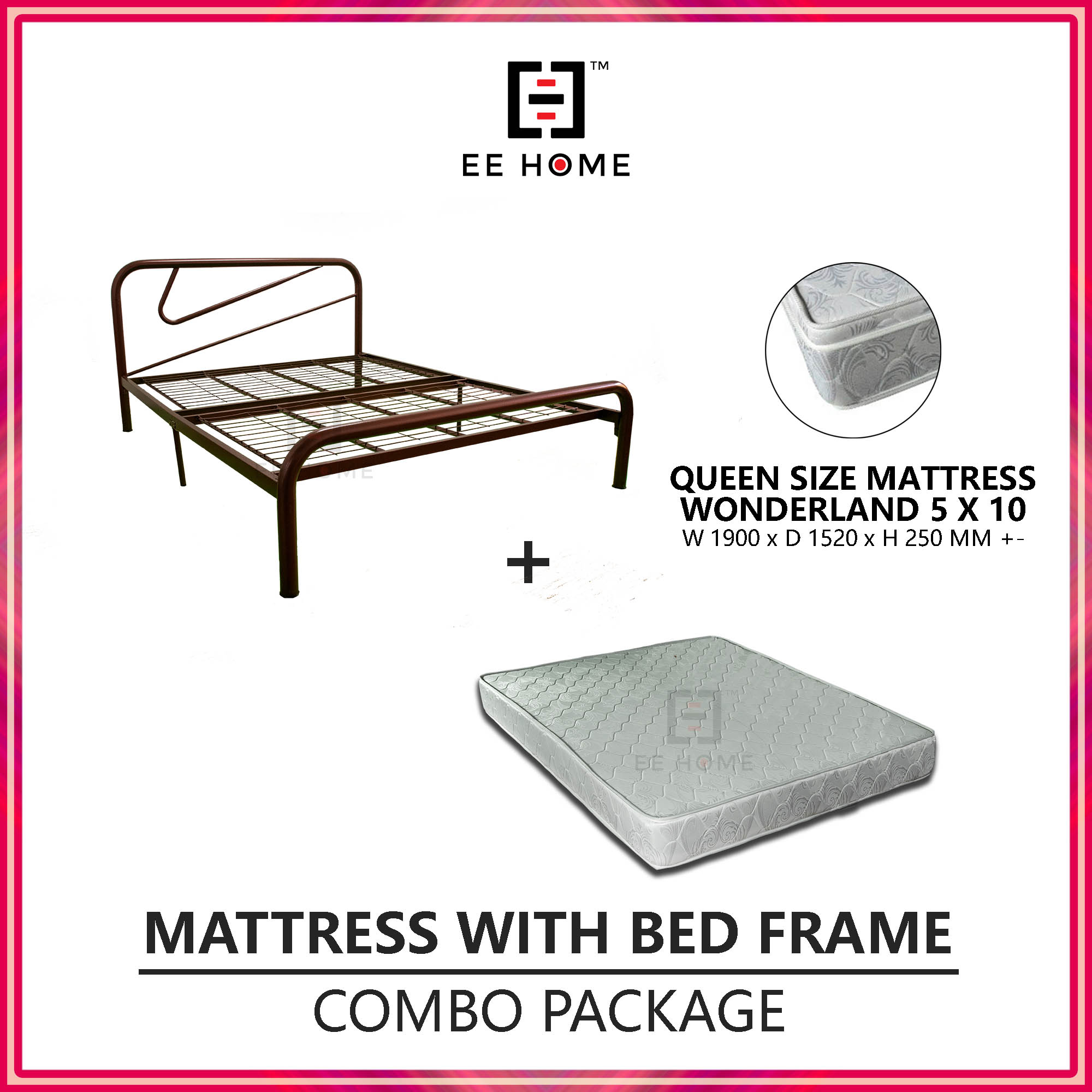 EE HOME SET Queen Bed Frame With Queen Mattress Katil Queen Tilam Queen ...