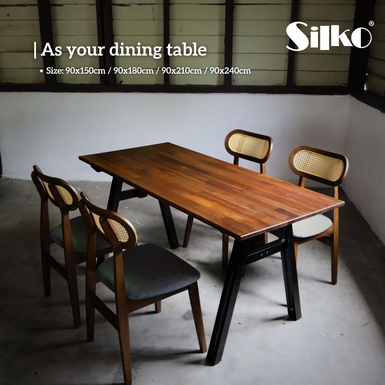 Silko Table with MERBAU Tabletop 100% Solidwood office desk study table ...