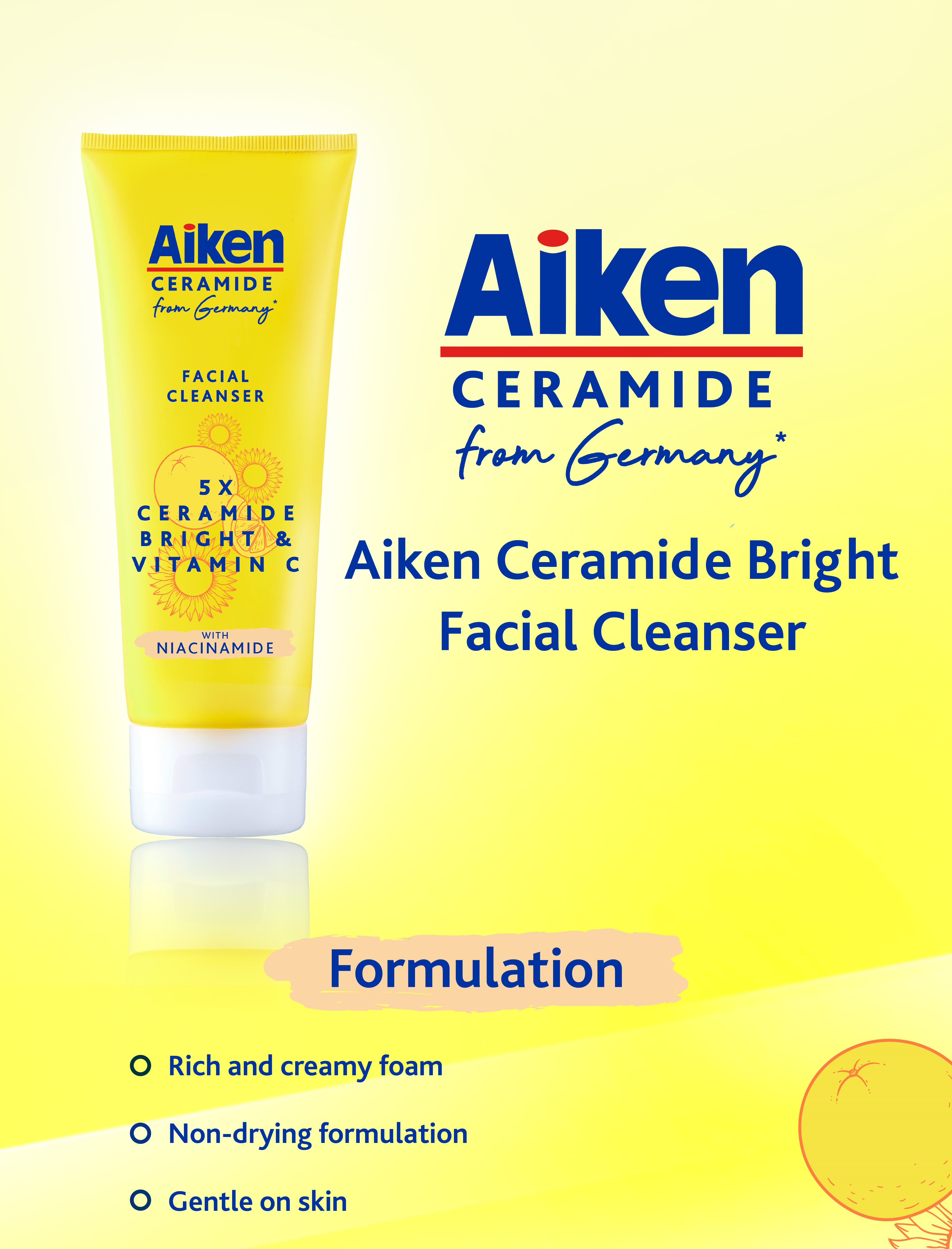 AIKEN 5x Ceramide Bright Facial Cleanser 100g x3 | Vitamin C ...