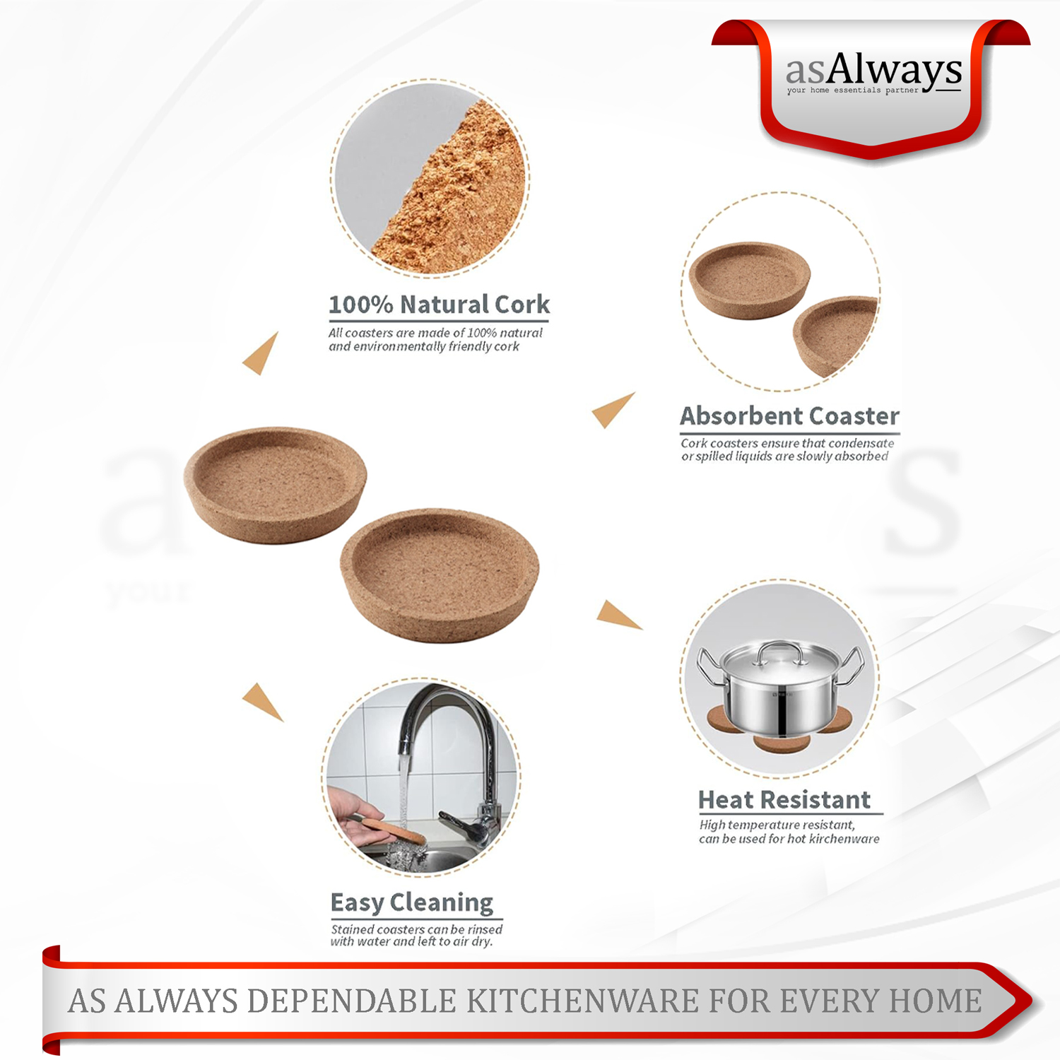 ASALWAYS Coasters Cup Holder Leak Proof Cork Coasters for Drinks ...