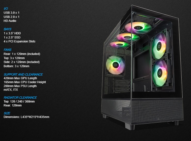 Tecware INFINITY M ARGB MATX - Micro ATX PC Casing Case Chassis Black ...