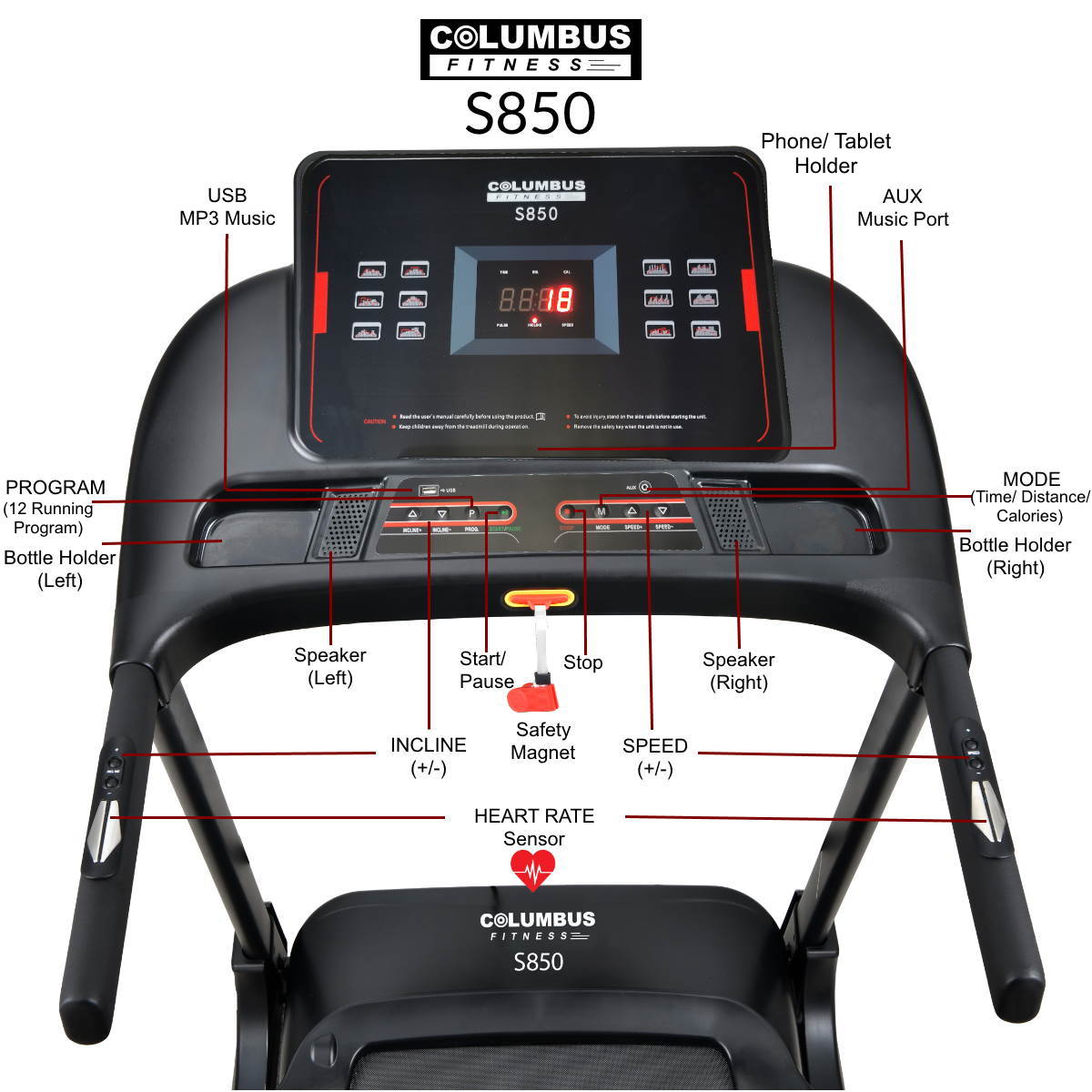 4.5HP Columbus Fitness S850 Treadmill Running Machine 18 Levels Auto ...