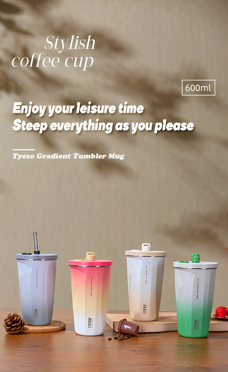 Tyeso Gradient Coffee Mug 600ml With Retractable Straw 6x Free Gifts ...