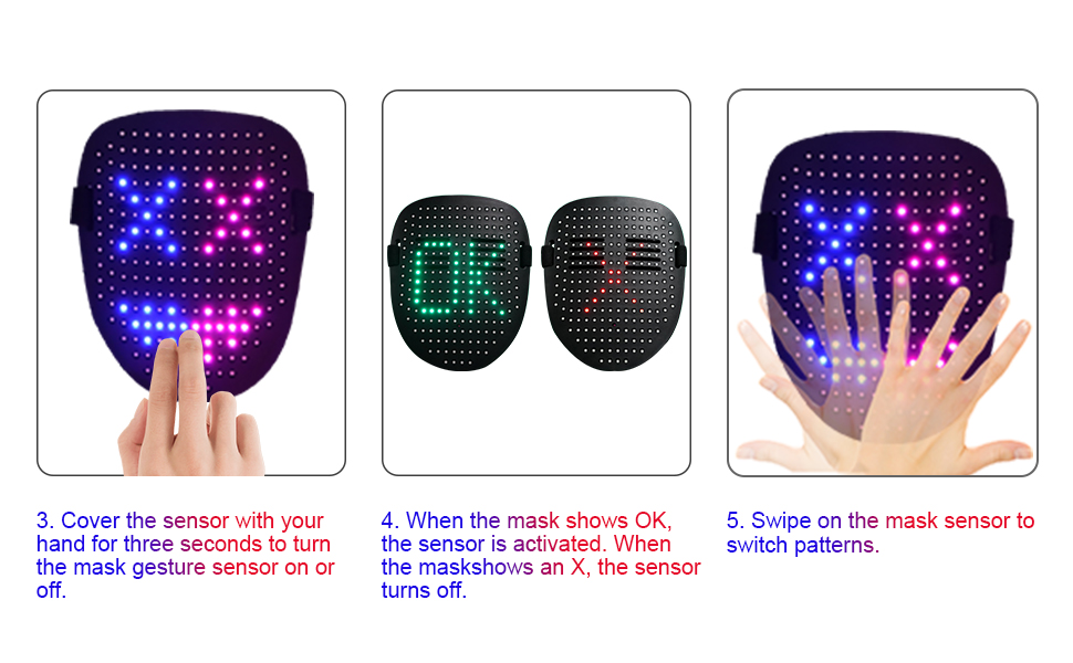 LED Masks Gesture Control LED Mask - Interactive Light-Up Party Mask ...