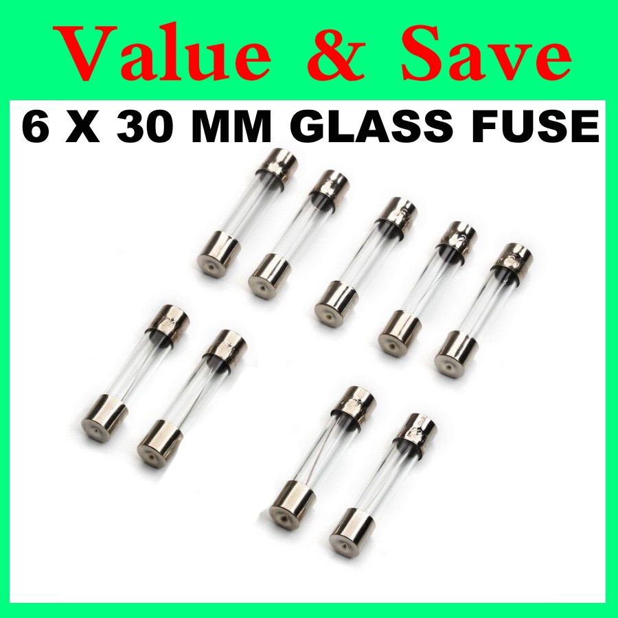 100pcs Glass Fuse Fius Kaca 5A 10A 15A 20A 25A 30A Glass Tube 12V 6mm x ...