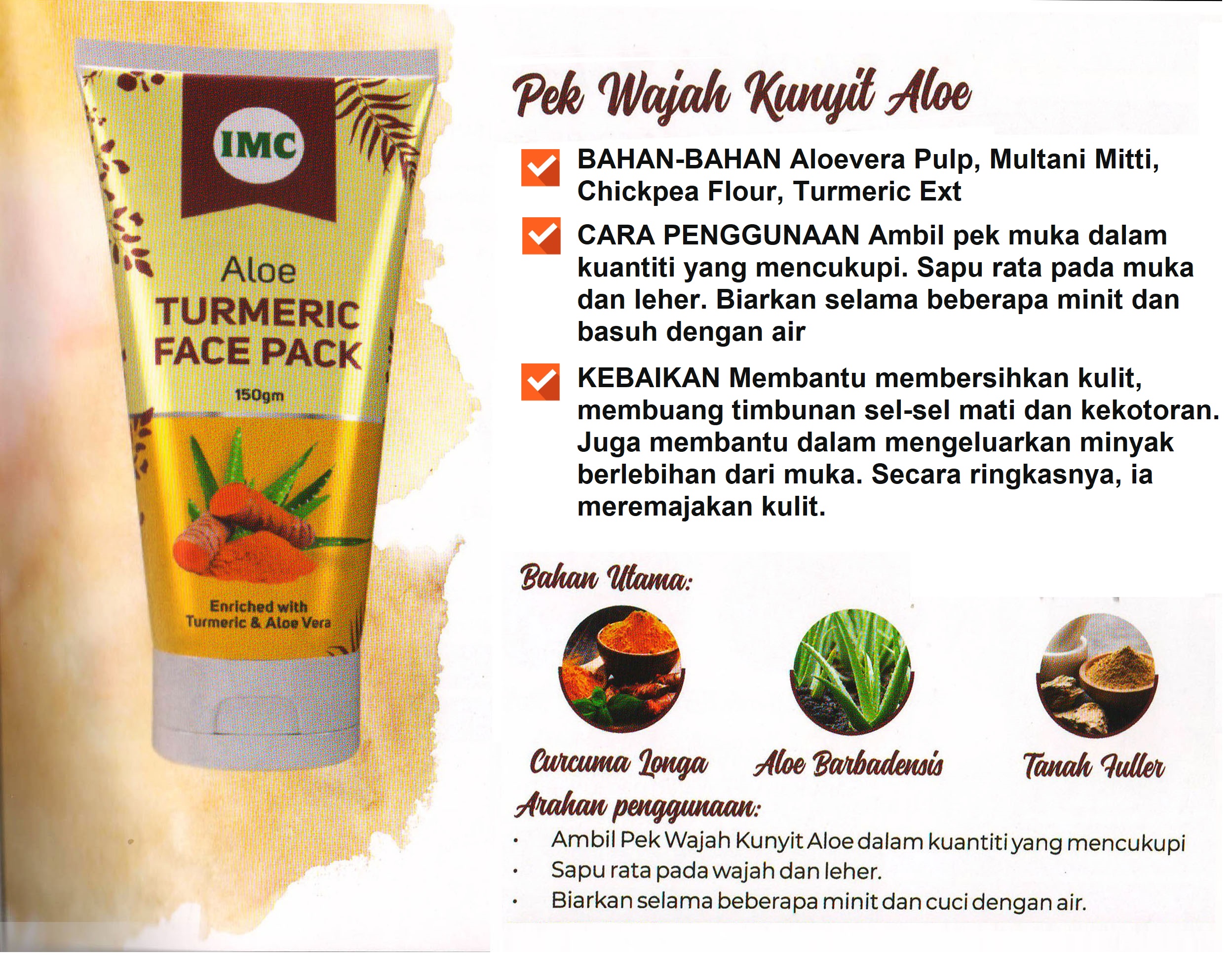 IMC turmeric face pack (150g) IMC pek wajah kunyit aloe (150g) | Shopee ...