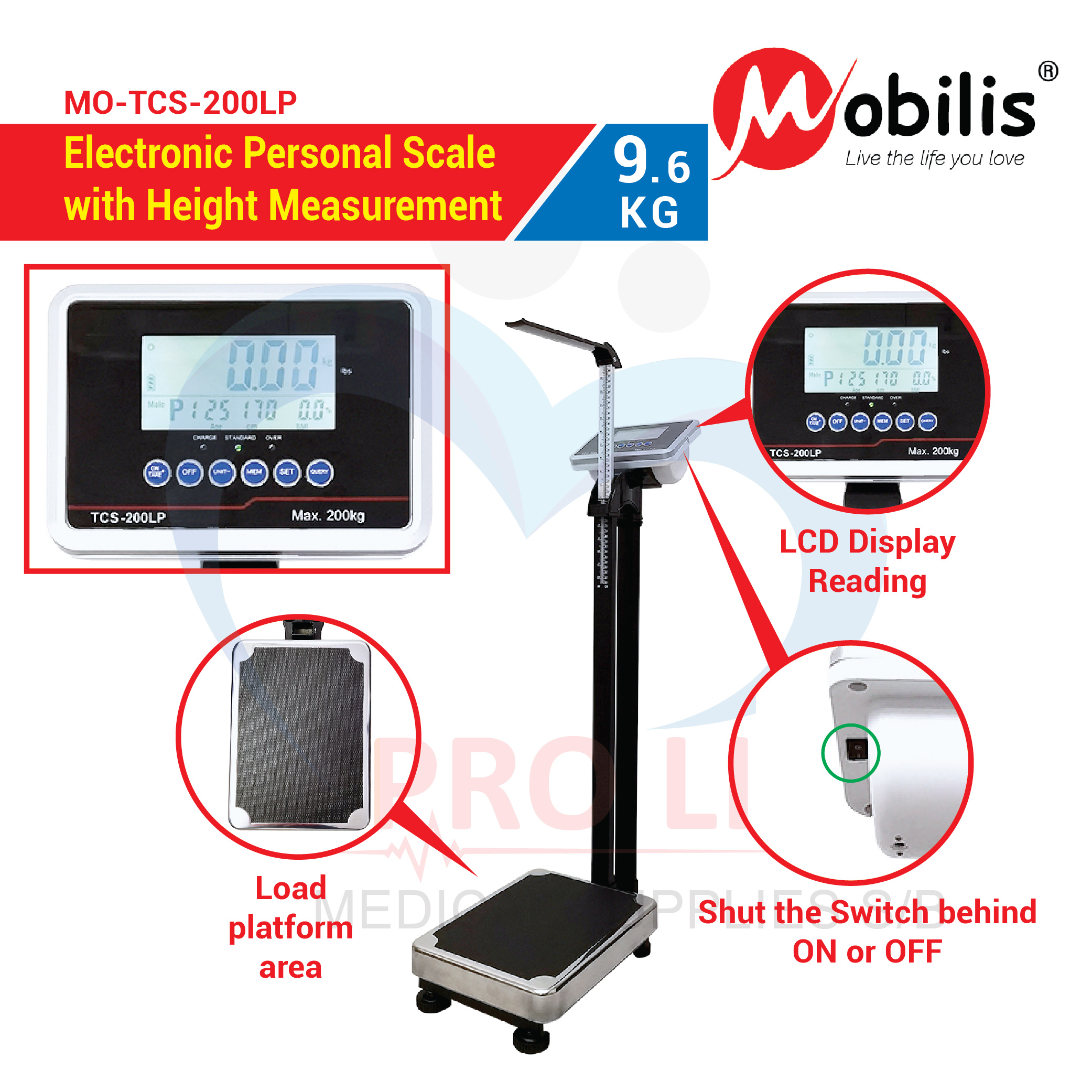 Mobilis Electronic Personal Scale with Height Measurement(MO-TCS-200LP ...