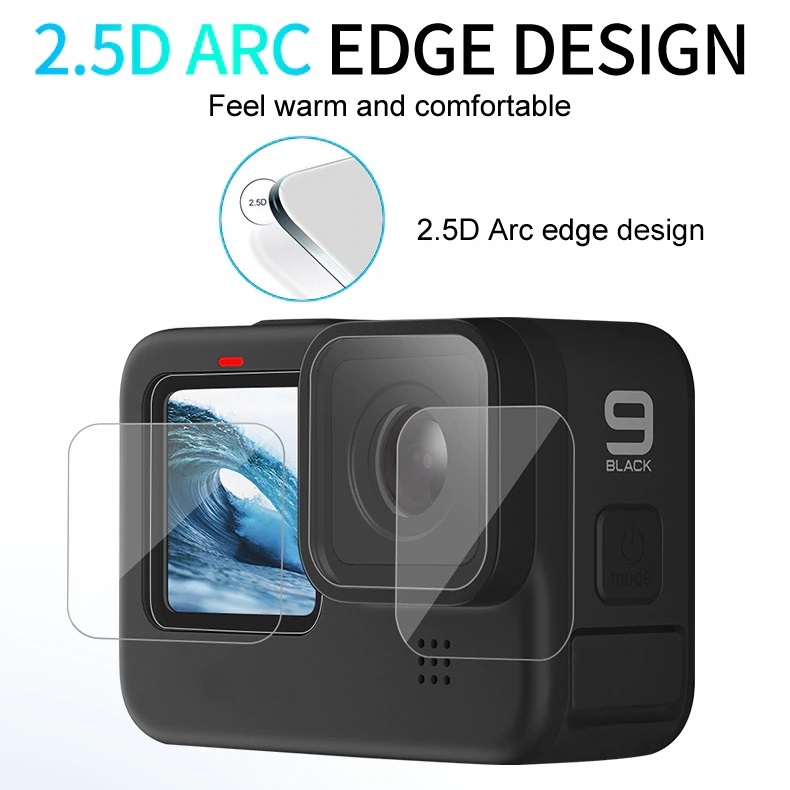 TELESIN 3 in 1 Tempered Glass Lens and Dual Screen Protector Film for ...