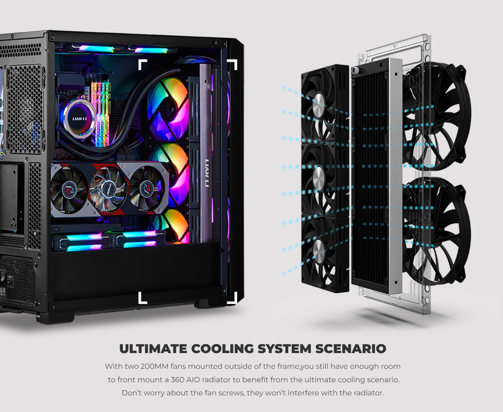 LIAN LI LANCOOL 215 GAMING ATX 2 X 200MM ARGB FAN CASE (BLACK / SNOW ...