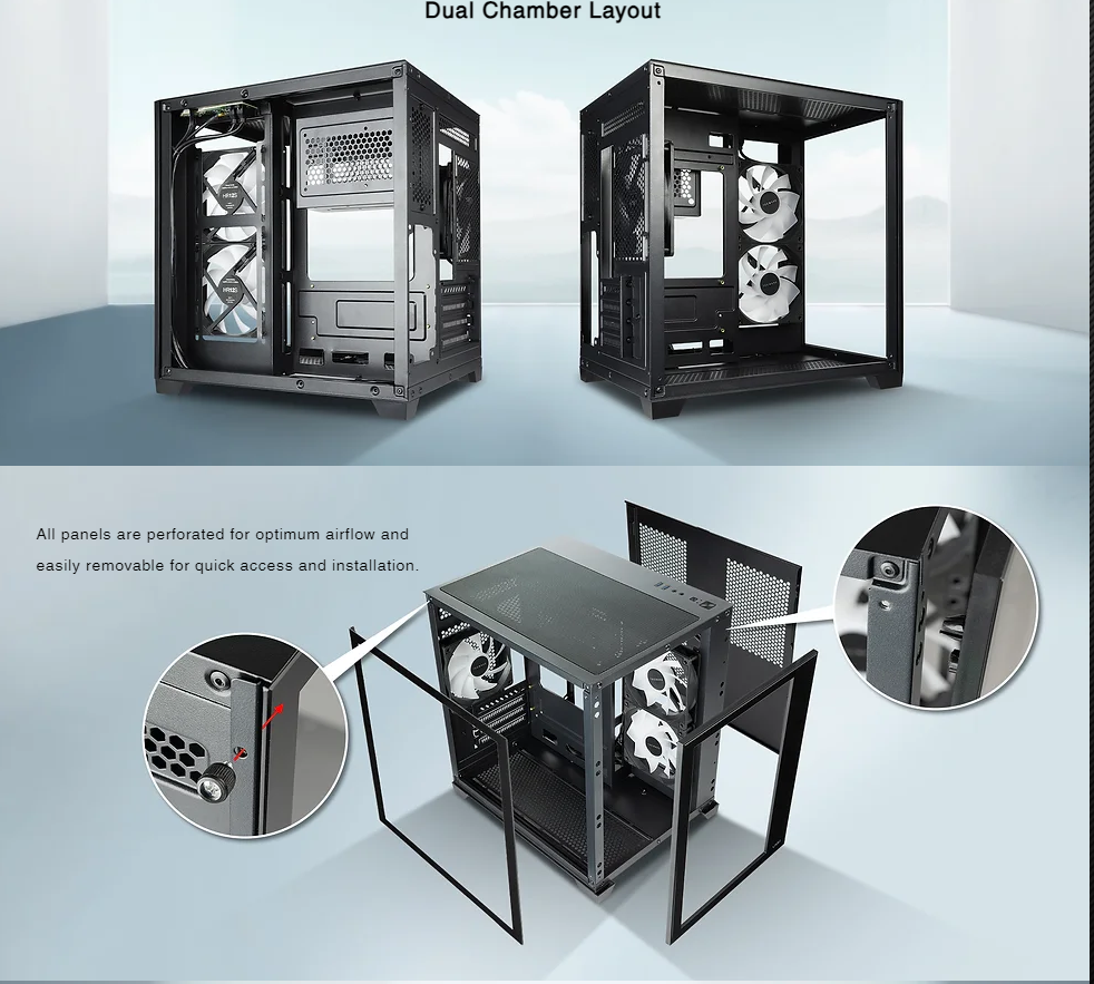 Tecware VXM2 Dual Chamber ARGB MATX Gaming Case - Black / WHITE WITH ...