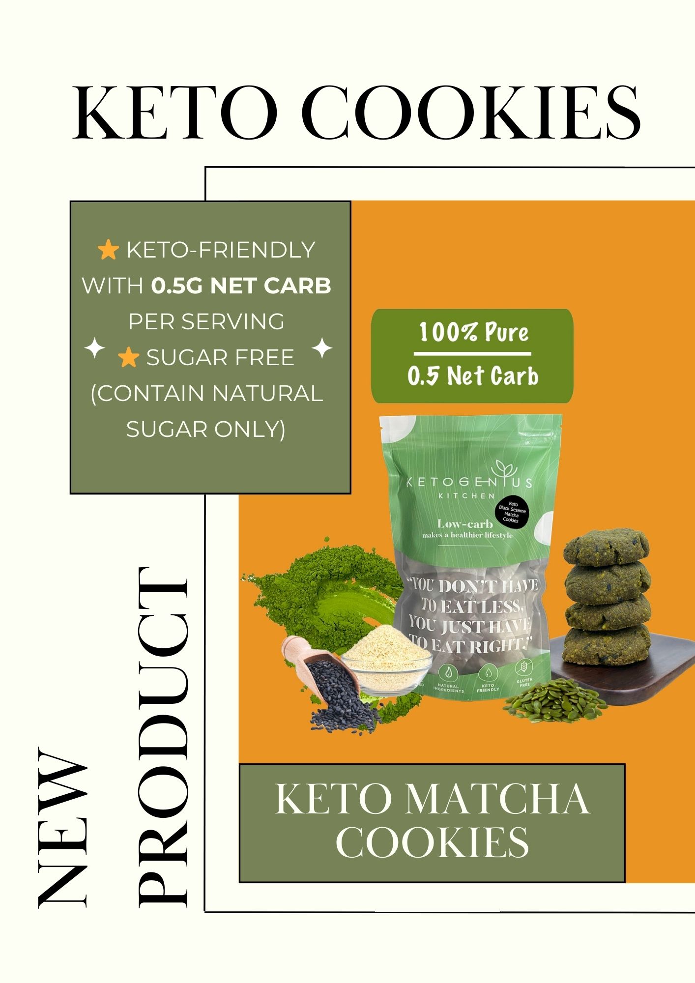 Ketogenius Kitchen Keto Black Sesame Matcha Cookies - LCHF Keto, Gluten ...