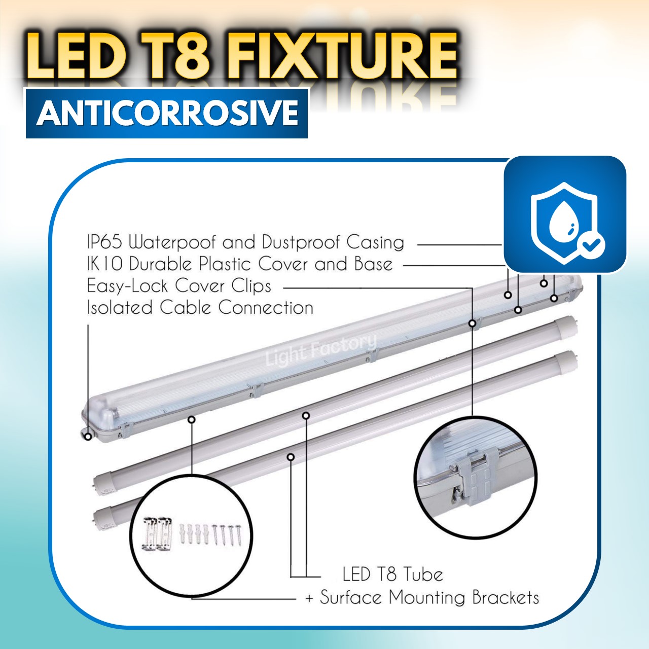 Anti Corrosive/Weatherproof LED T8 Single Circuit Casing For T8 LED ...