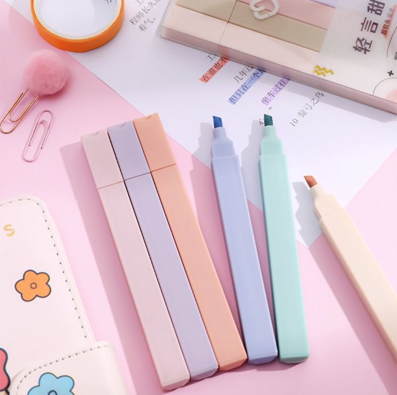 Set of 6pcs Macaron Colour Highlighter Pen 6 Colors-Style Highlight Pen ...