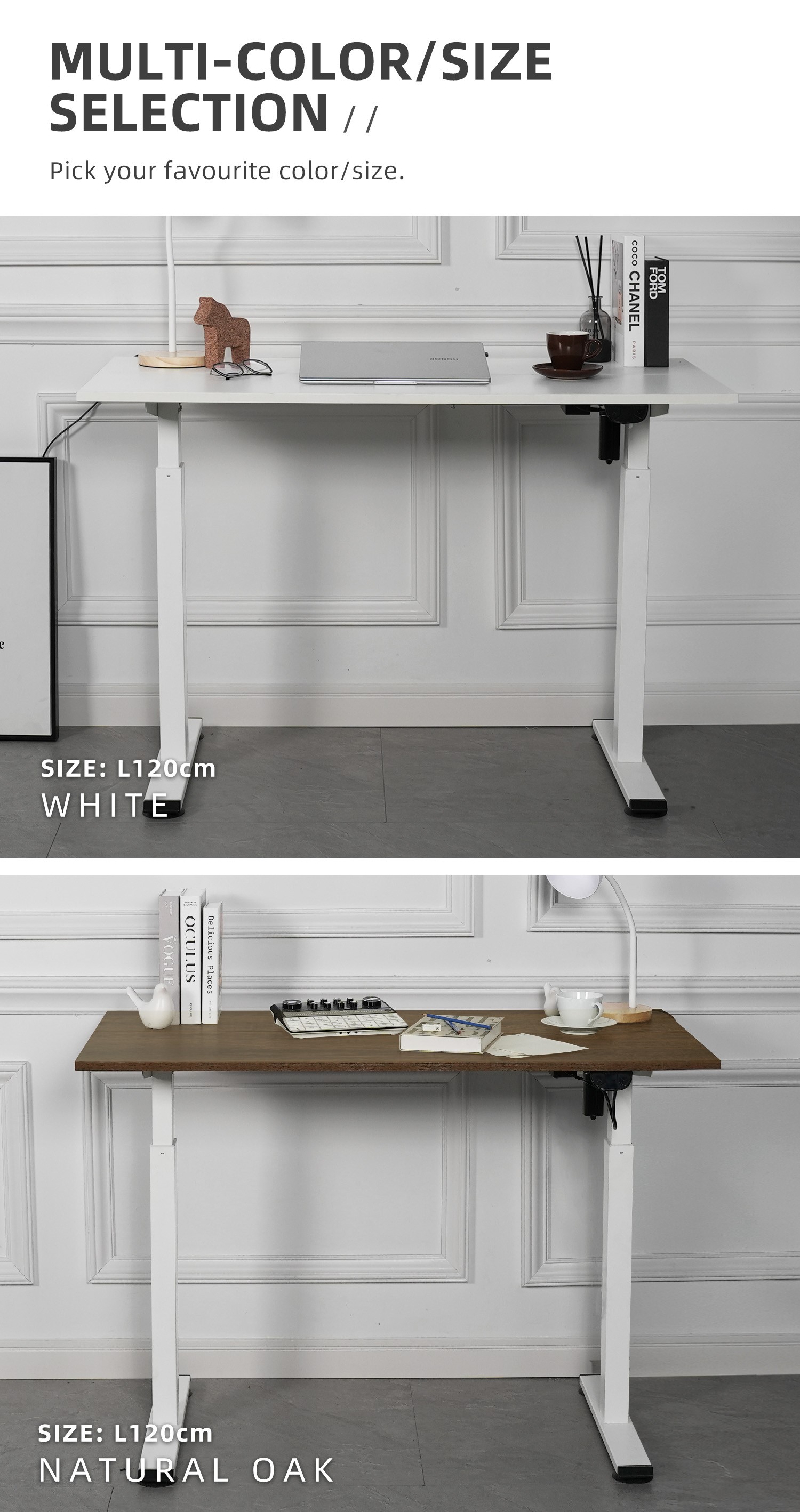 KitchenZ 120CM/140CM Smart Lifting Office Desk Melamine Table Top Metal ...