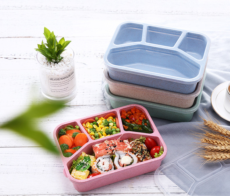 Container🍯 4 Grid Wheat Lunch Box Safe Food Grade Wheat Straw Separated ...
