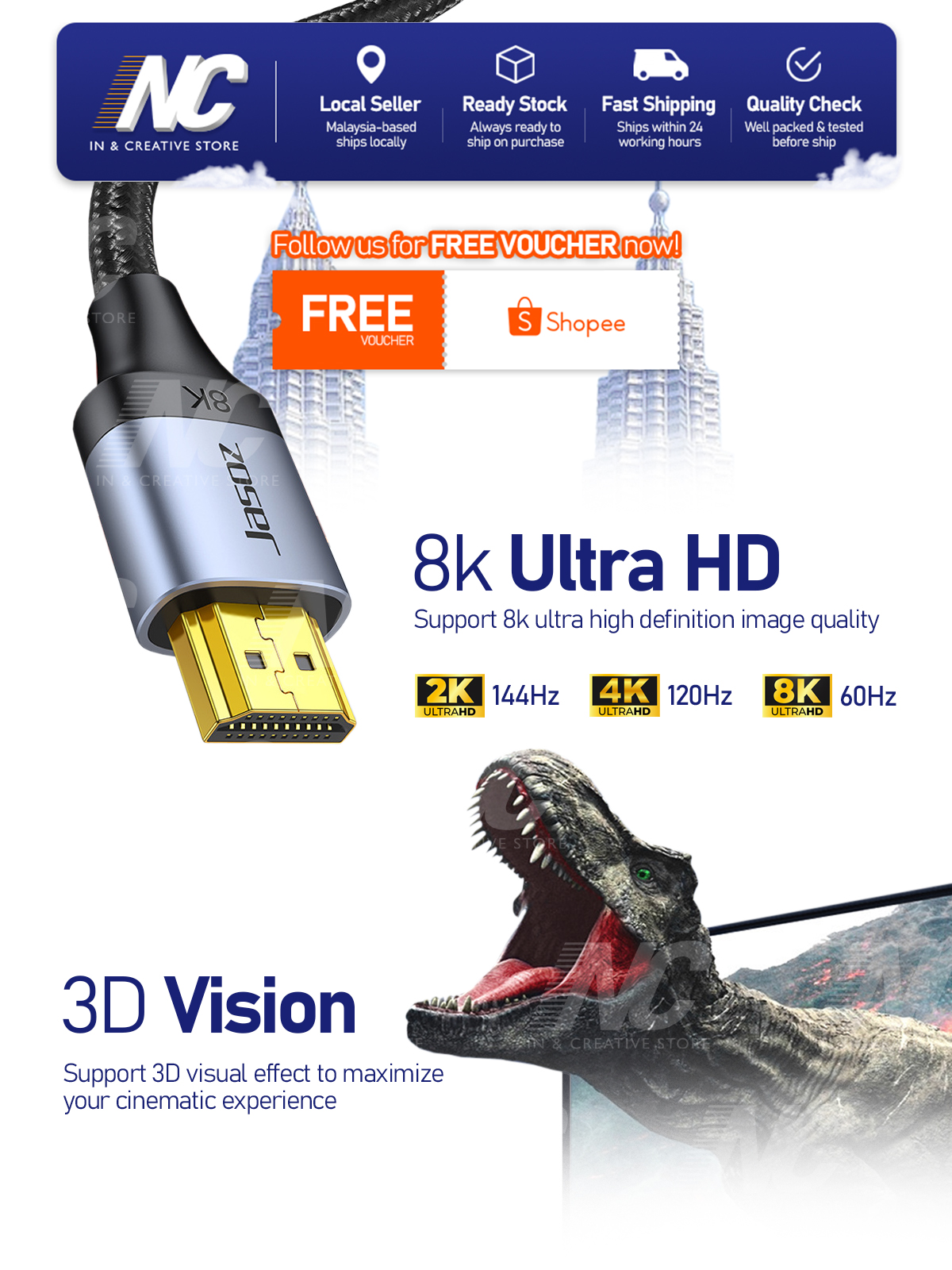 8K HDMI 2.1 Cable – 60Hz/120Hz, HDR, eARC & VRR for Gaming & TV ...