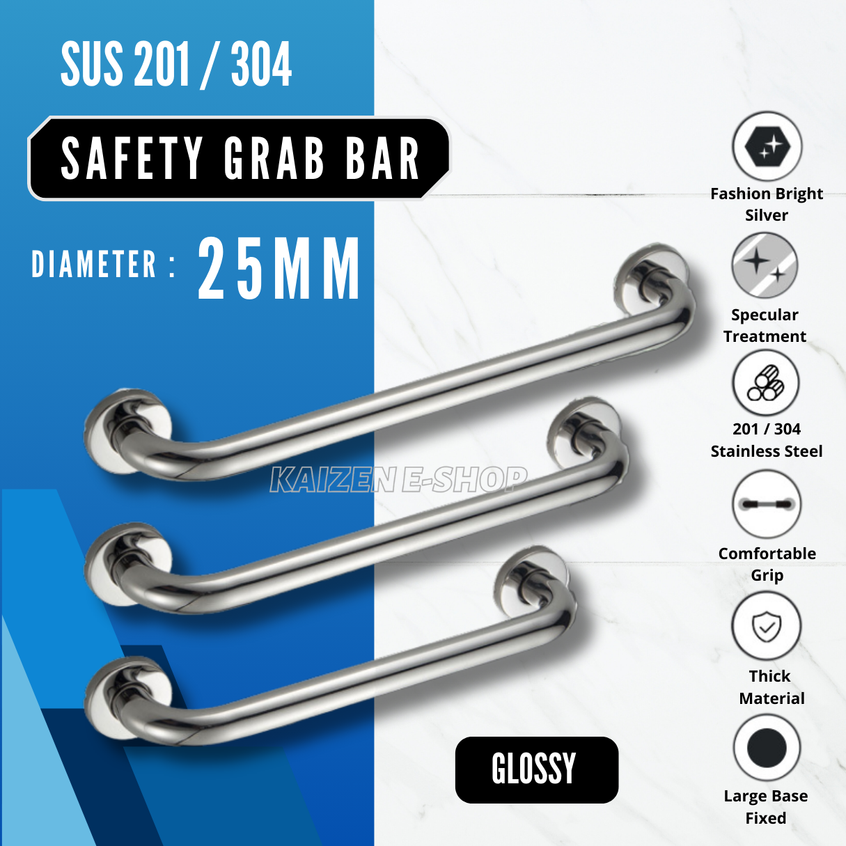 [ 25MM ] SUS 201 / SUS 304 Bathroom Shower Safety Grab Bar barrier-free ...