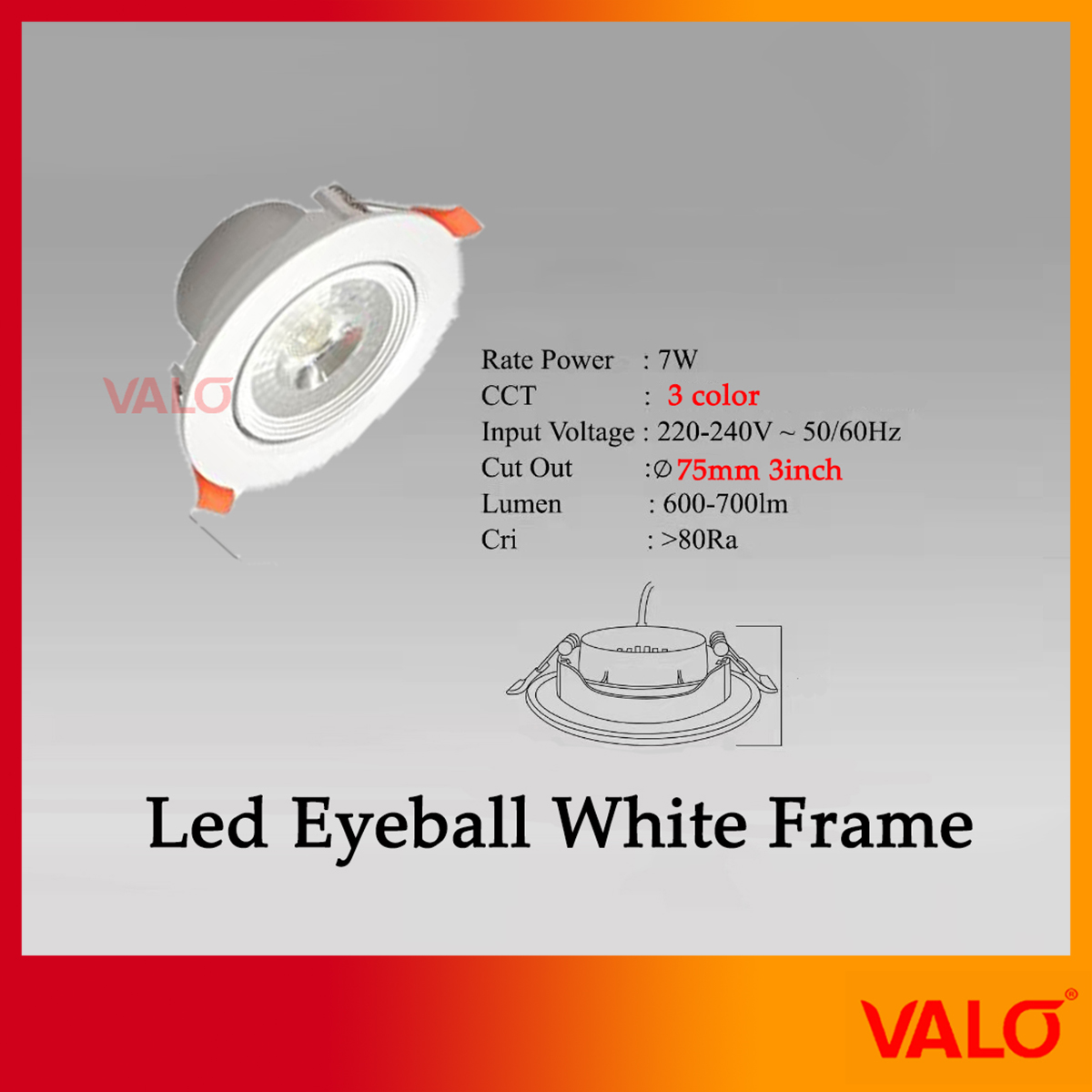 (3 COLOR)Lampu Led Eyeball 7W Sport Light BLACK Frame WHITE COB ...