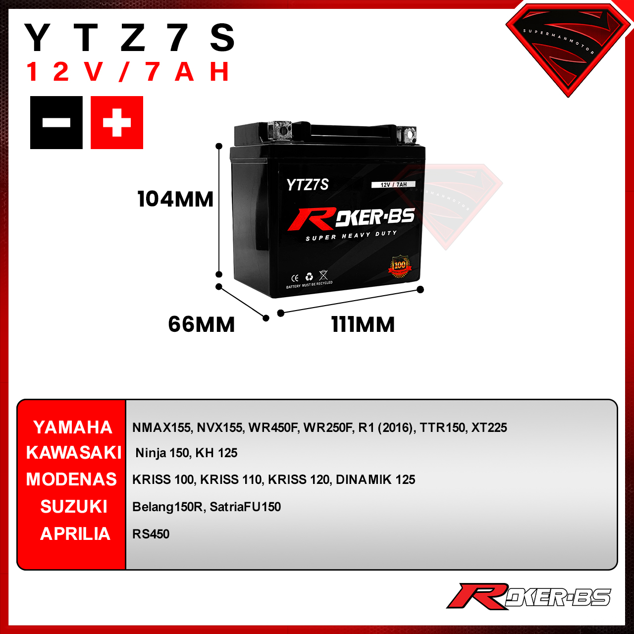 ROKER-BS BATERI BATTERY GEL YTZ7/YTZ7S-BS NVX155/NMAX155/PCX150 NEW ...