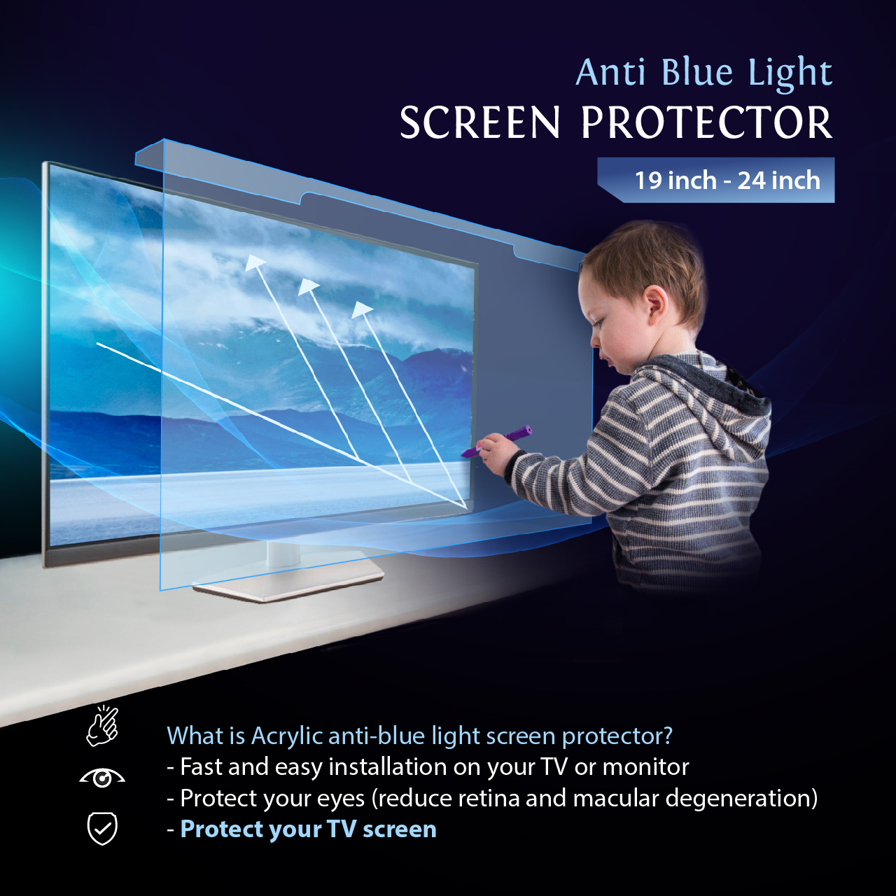 TV Cover & Monitor Cover Anti-blue Light Acrylic Hanger Screen ...