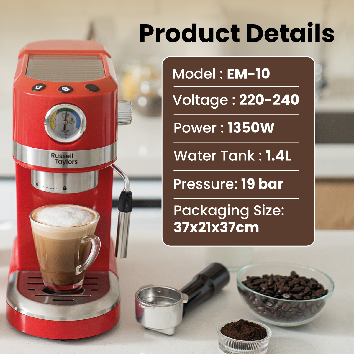 [WITH GIFT] RUSSELL TAYLOR EM-20 (19 Bar Express Coffee Machine) With 2 ...