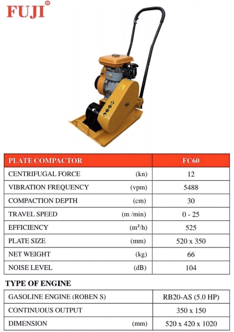 HEAVYDUTY FUJI Plate Compactor c/w Japan Robin ROBEN S EY-20D Gasoline ...