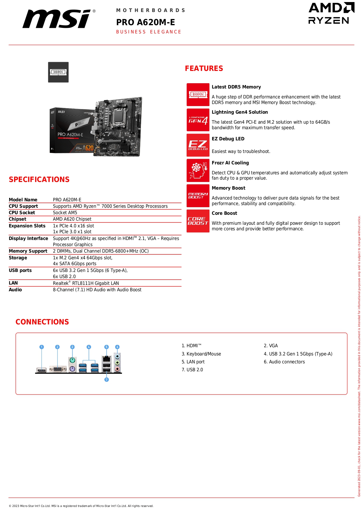 MSI PRO A620M-E DDR5 AM5 GAMING MOTHERBOARD COMBO RYZEN 5 7500F / 7600 ...