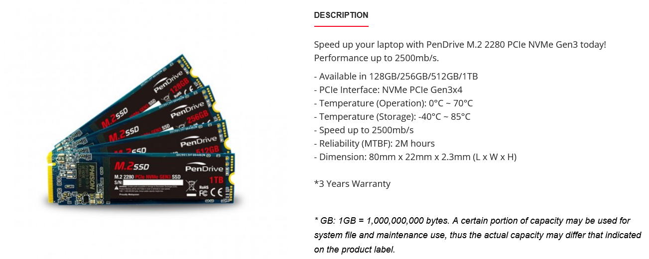 PenDrive Malaysia M.2 2280 SSD PCIe NVMe GEN 3 (128GB/256GB/512GB/1TB ...