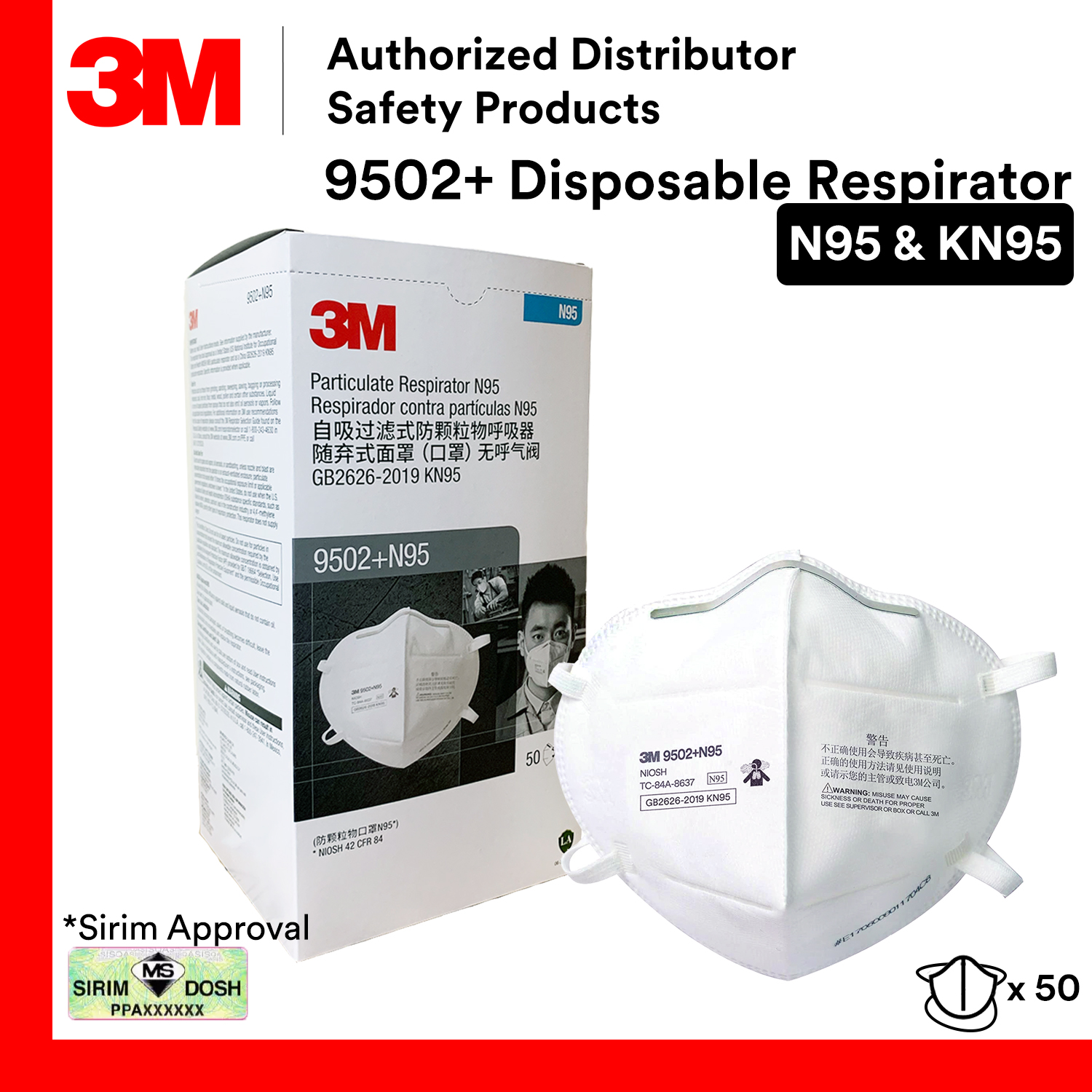 3M 9502+ N95 & KN95/ 3M 9502V+ P2 & KN95 / Particulate Disposable Respirator/ Dust Haze Mask ...