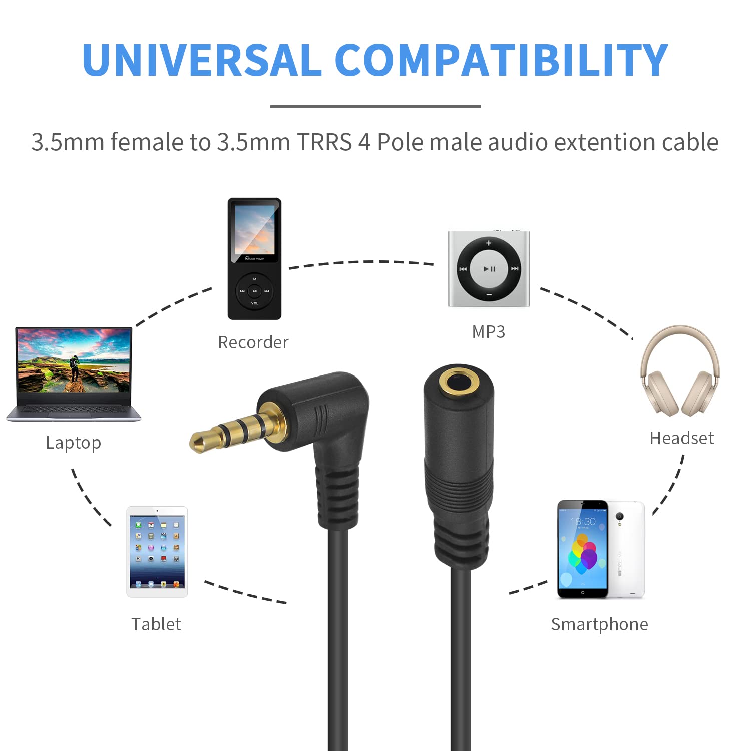 3 Pole TRS Female to 4 Pole TRRS Male Microphone Adapter Cable Audio TRRS Cable TRS to TRRS ...