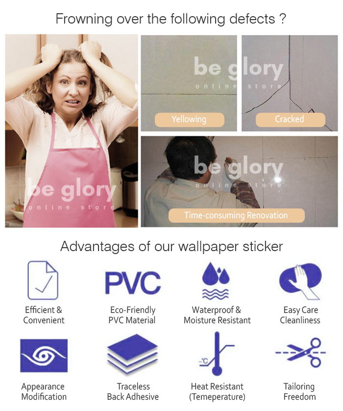 PVC Wallpaper Sticker 60cm x 1m Home Decor Bathroom Kitchen Self ...