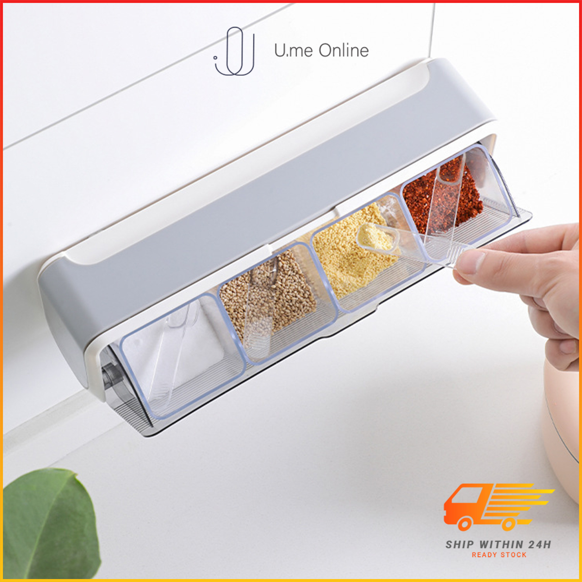 U.me Seasoning Box Home Combo Set Wall-Mounted Drill-Free Kitchen Spice ...