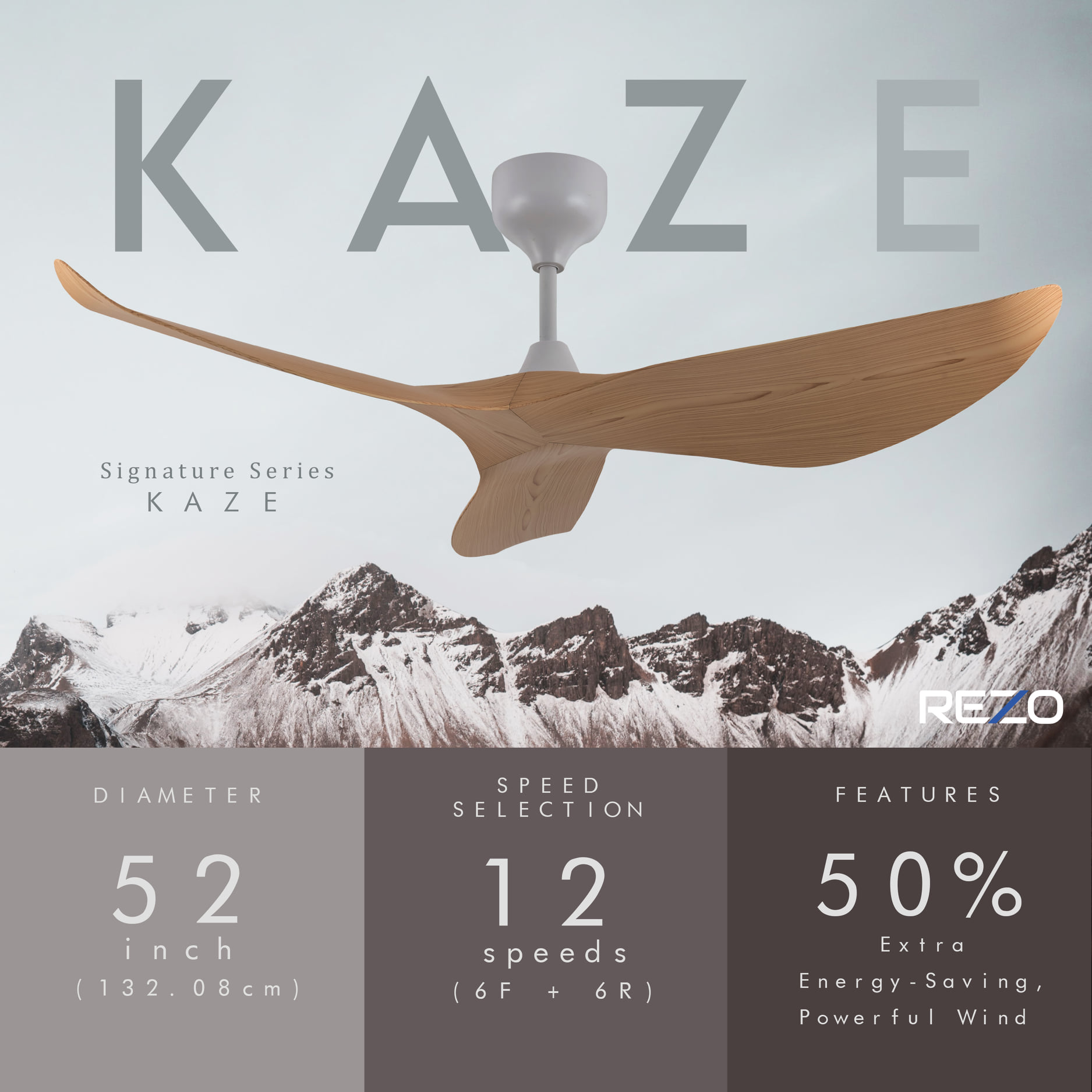 [FREE SHIPPING + 2 GIFT] REZO KAZE 52” DC MOTOR 12 Speed Natural Quiet ...