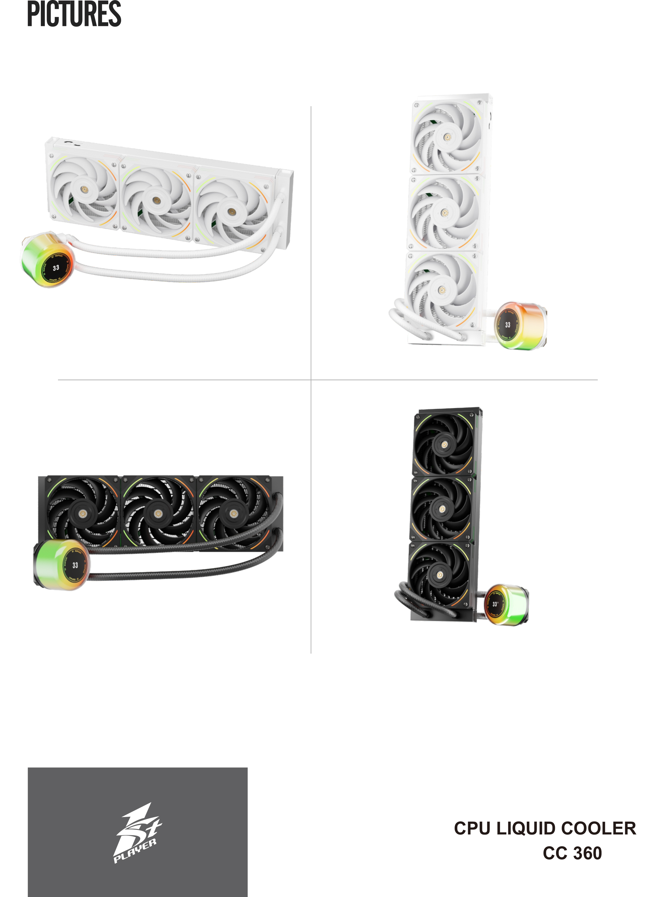 1st Player CC360 CPU Cooler 360mm All In One RGB ARGB AIO Water Liquid ...