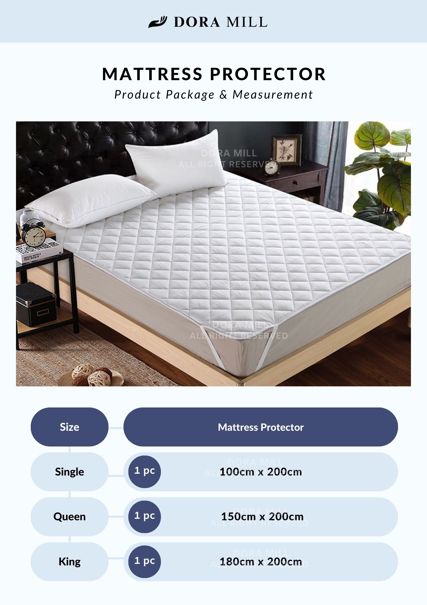 DORAMILL Hotel Machine Washable Mattress Protector SINGLE QUEEN KING ...