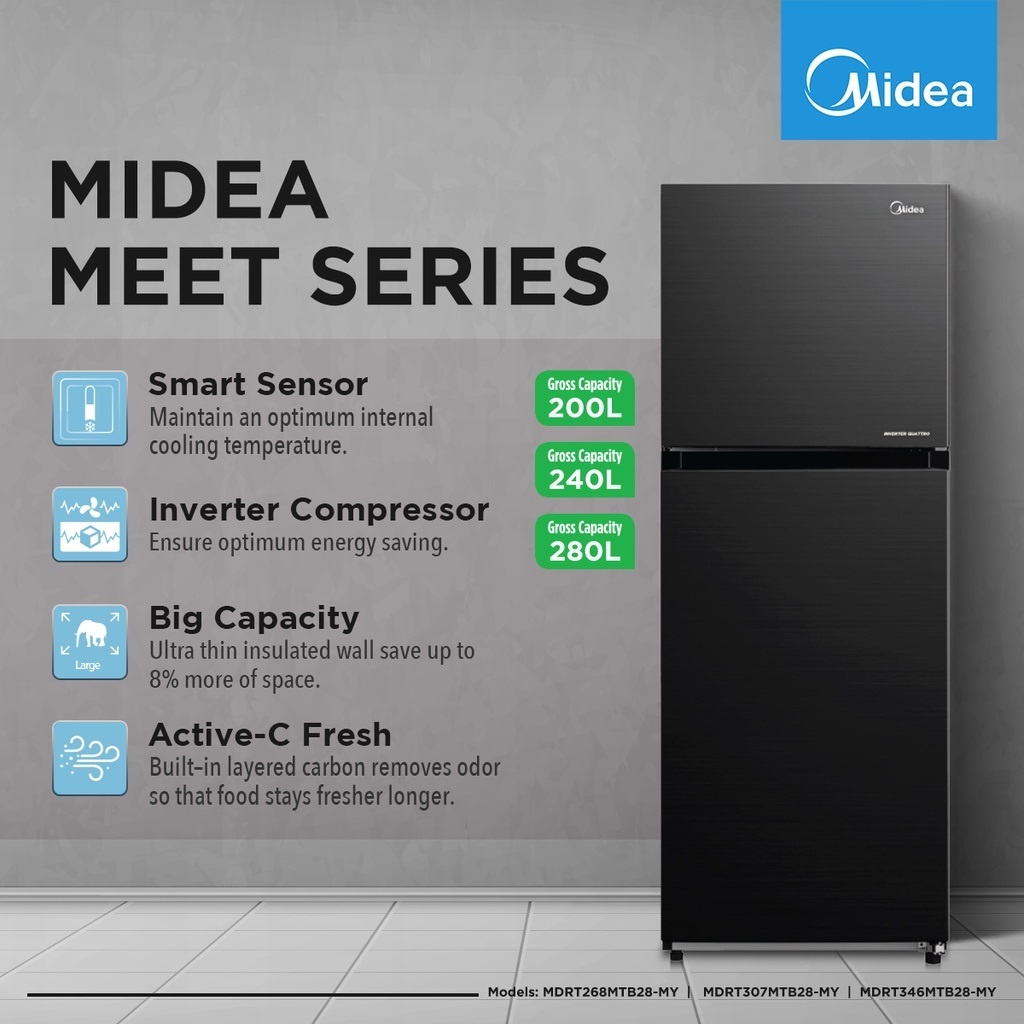 Midea Refrigerator 2 Door Inverter 240L Fridge Peti Sejuk Peti Ais 2 ...