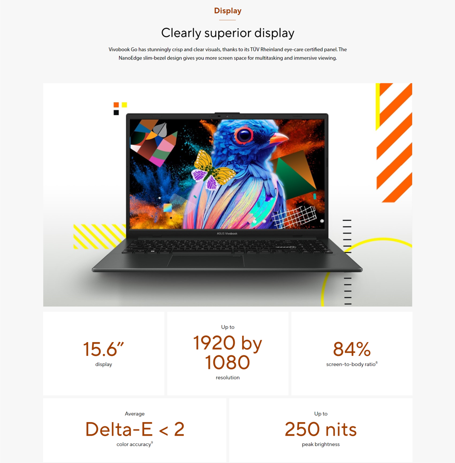 ASUS LAPTOP Vivobook Go 15 E1504F (RYZEN 5 7520U /16GB/512GB/Radeon ...