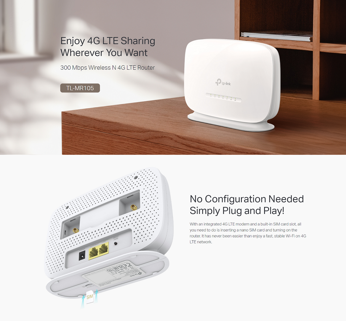 TP-LINK TL-MR100 / TL-MR105 300MBPS WIRELESS N 4G LTE ROUTER WITH SIM ...