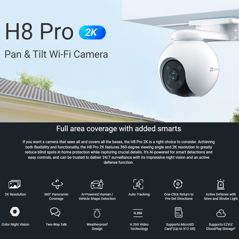 Ezviz H8 Pro 3MP 2K Wifi Camera Super Sharp Color Night Vision Two Way ...