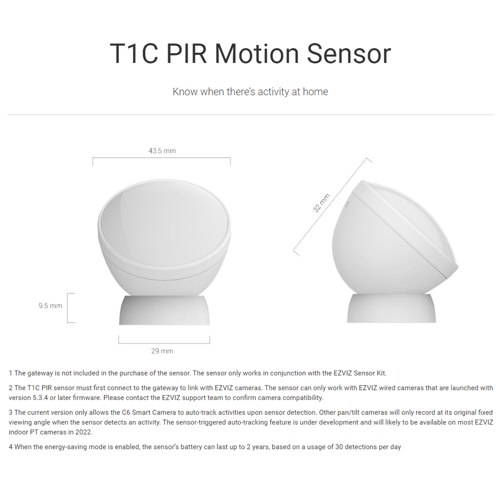 EZVIZ T1C Smart Home PIR Motion Sensor with Human Motion Detection ...