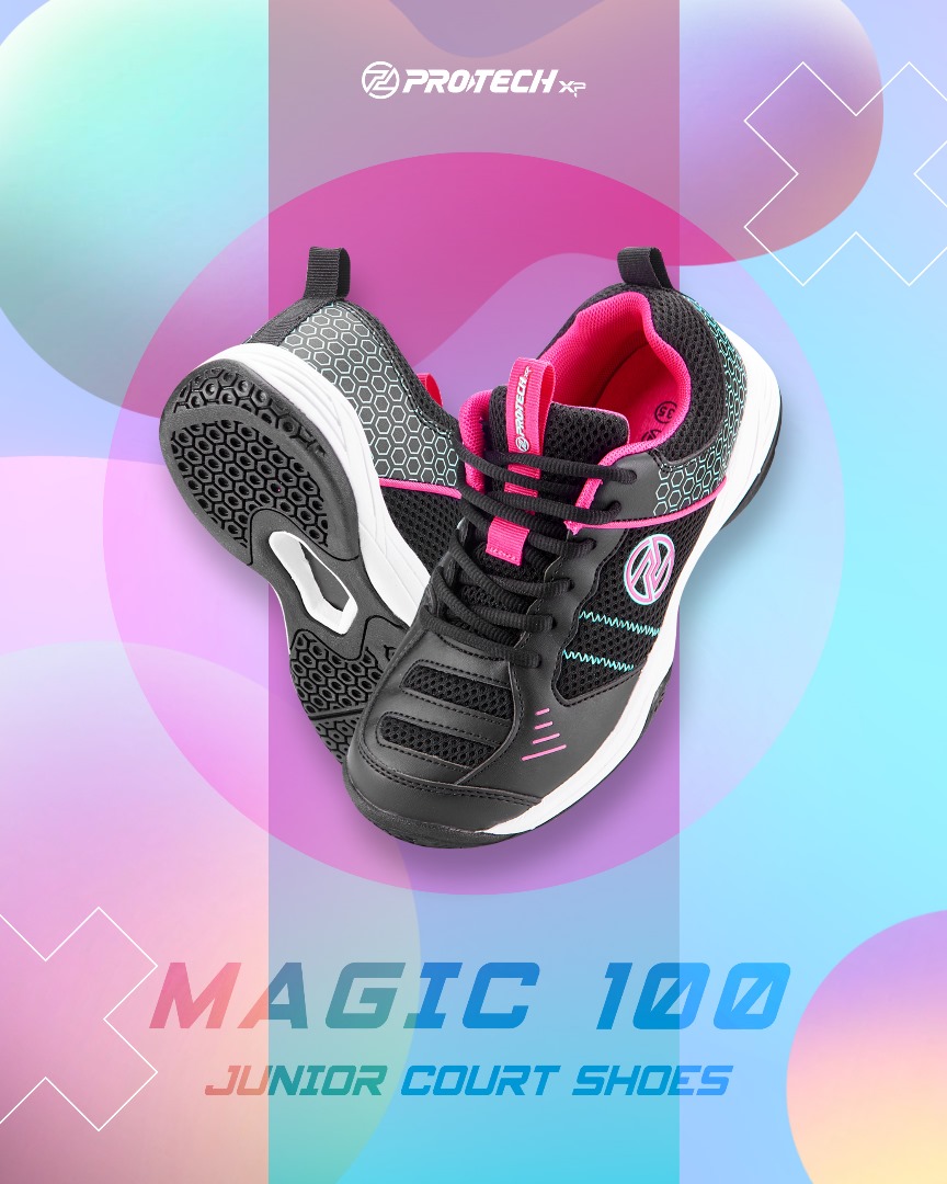 PROTECH Junior Badminton Court Shoes- Magic 100 (Black & Blue) | Shopee ...