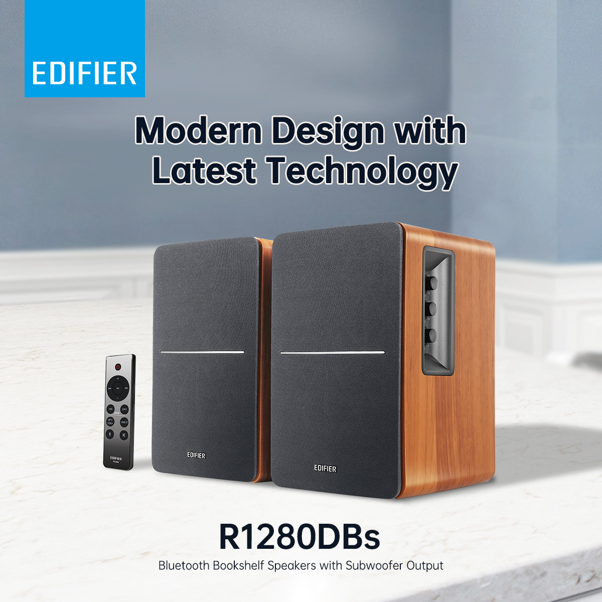 Edifier R1280DBs Bluetooth Bookshelf Speaker - Multiple Inputs | Subwoofer Out Port | 42W RMS ...