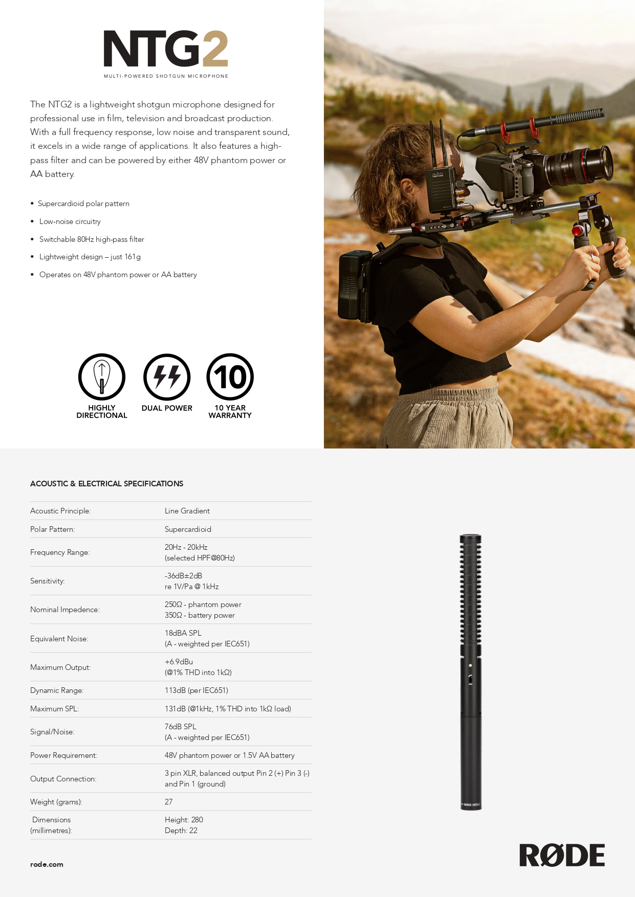 RODE NTG2 (NTG-2) DUAL POWER SHOTGUN MICROPHONE WITH SUPERCARDIOID ...