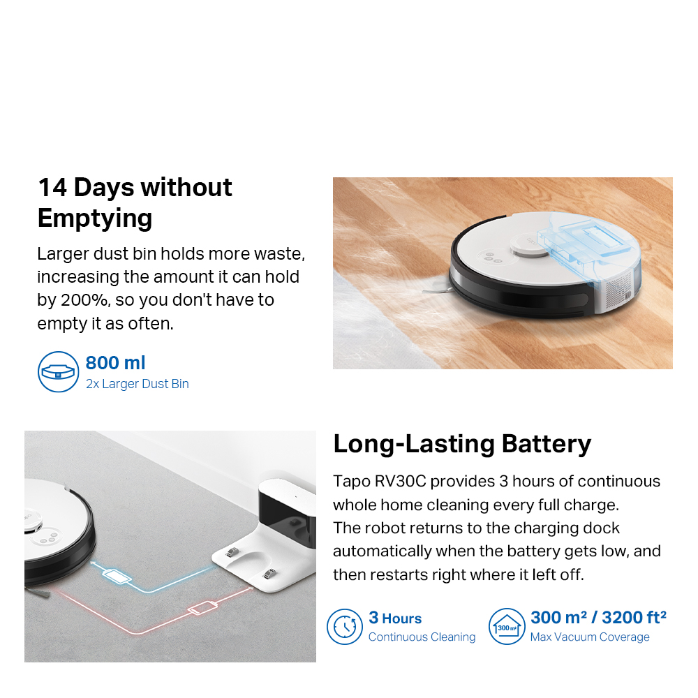 TP-Link Tapo RV30C Mop Plus & RV30C Mop Robot Vacuum & Mop Combo LiDAR ...